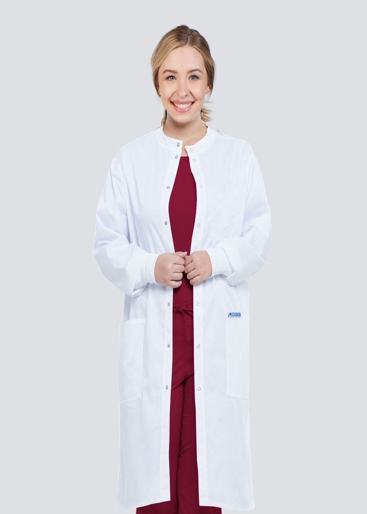 Full Length Unisex Snap Lab Coat with Knitted Cuffs - L509
